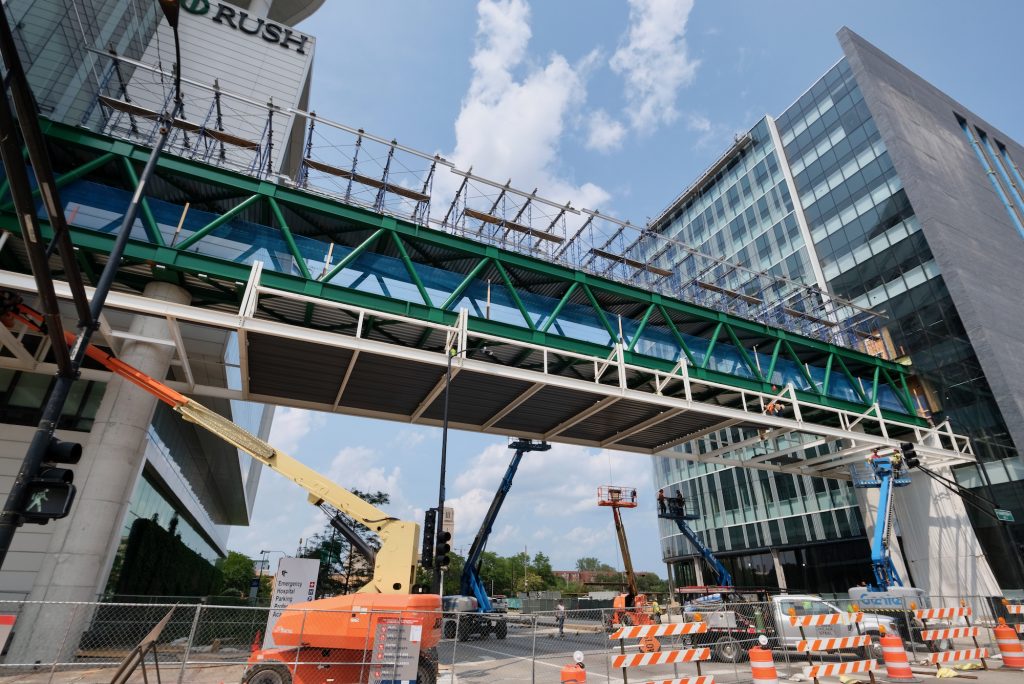 Skybridge Pieces Installed at Joan and Paul Rubschlager Building in ...