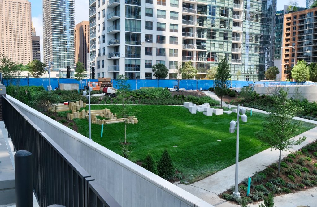Landscaping at Cascade Park Wraps in Lakeshore East - Chicago YIMBY