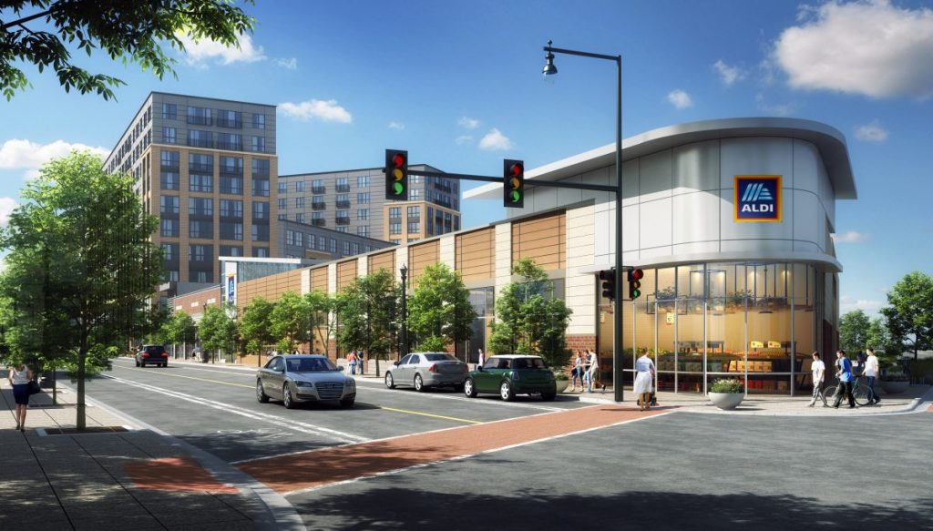 Cladding Begins for New Aldi Grocery Store in Portage Park - Chicago YIMBY