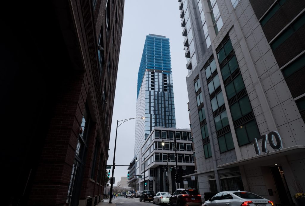 Facade Work Continues Climb for The Reed in South Loop - Chicago YIMBY