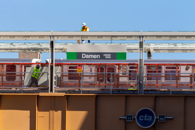 Construction on the CTA Damen Green Line station continues on the city ...
