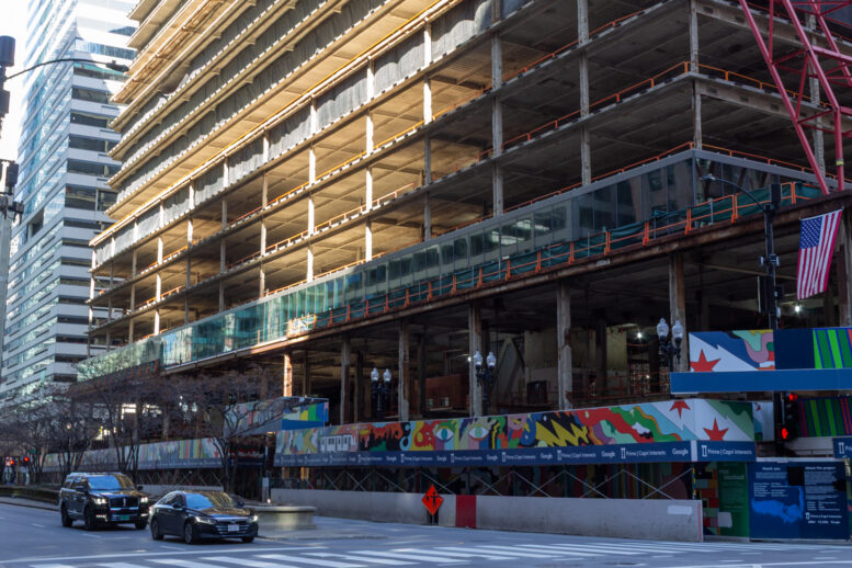First Row Of New Glass Works Its Way Around The Thompson Center ...