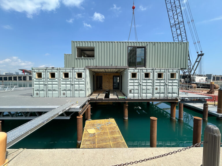 The Containerized Amenities House Is Being Assembled At Navy Pier ...